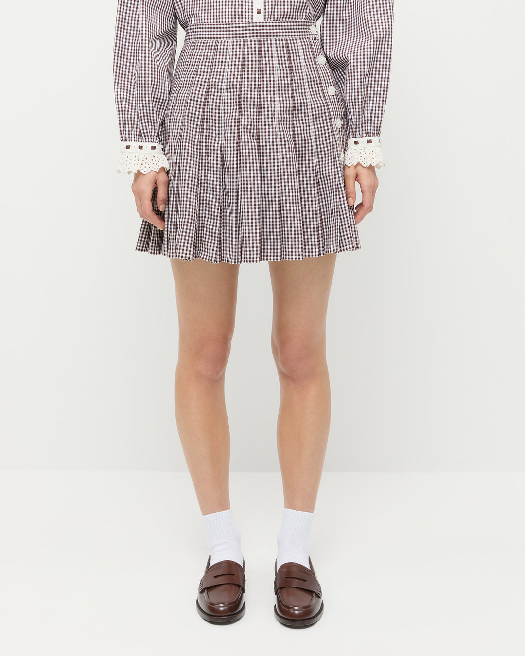 Caroline Red Gingham Pleated Mini Skirt I Bottoms I Apparel