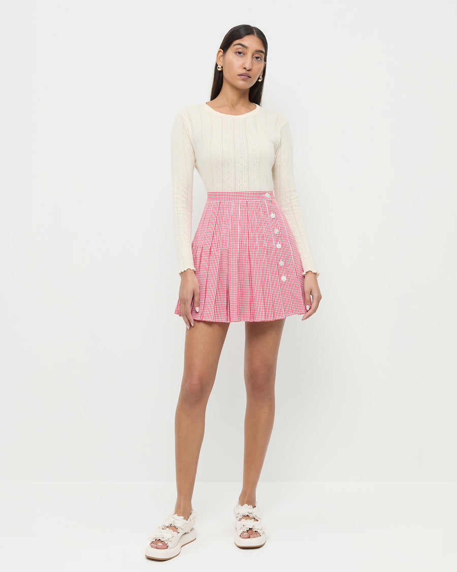 Caroline Red Gingham Pleated Mini Skirt I Bottoms I Apparel