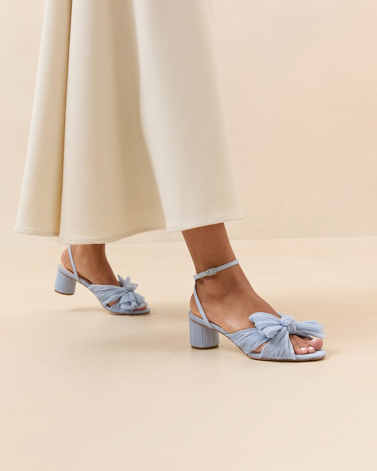 Dahlia Blue Pleated Bow Heel | Heeled Sandals | Footwear