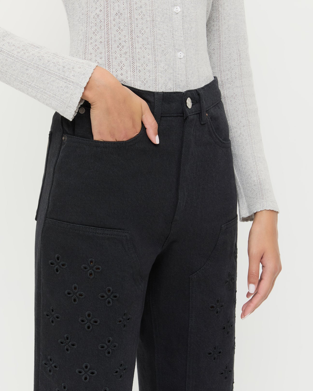 Demi Black Embroidered Pant | Bottoms | Apparel