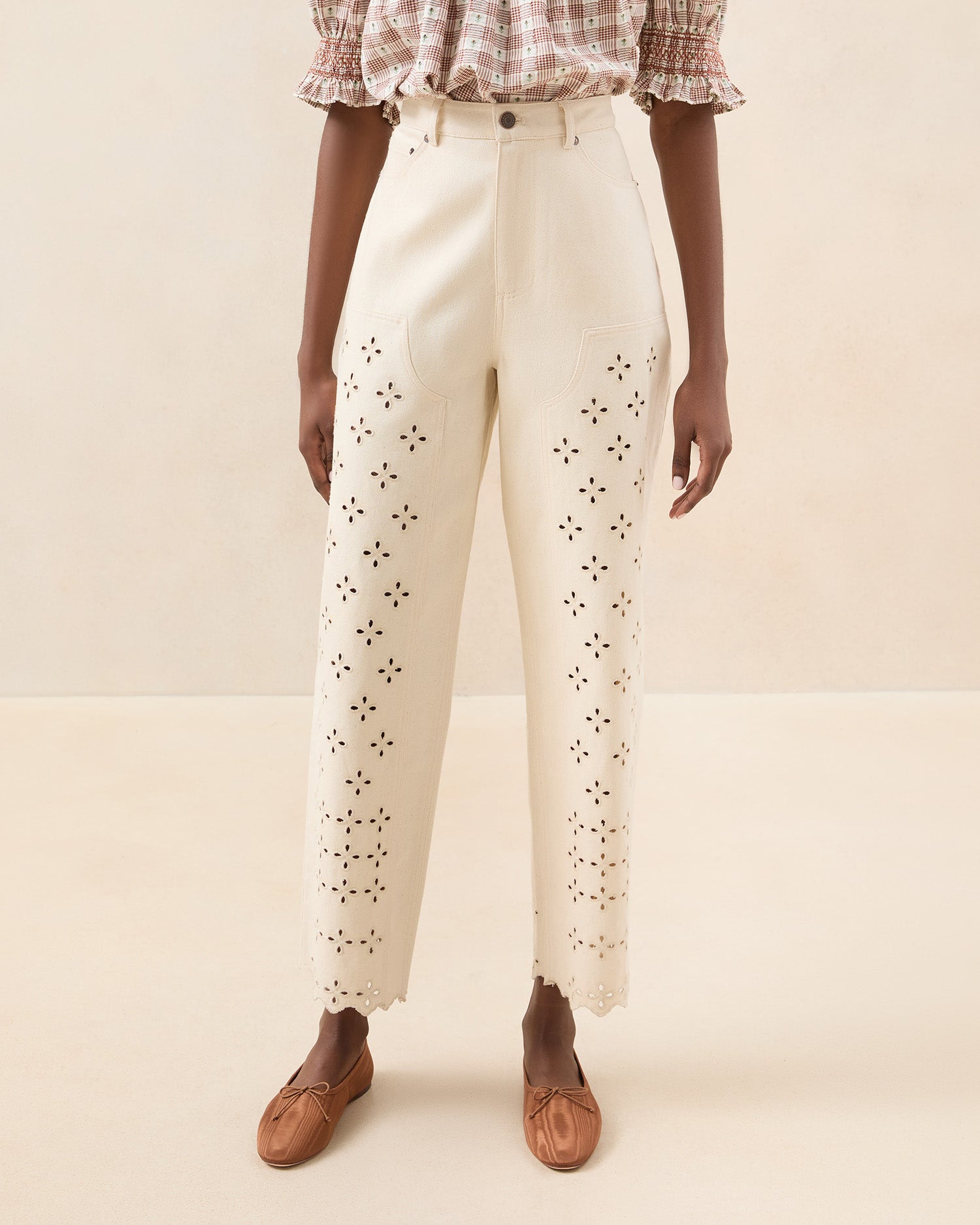 Demi Natural Embroidered Pant l Bottoms l Apparel