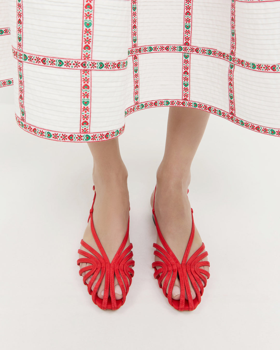 Devon Red Moiré Slingback Sandal | Flat Sandals | Footwear