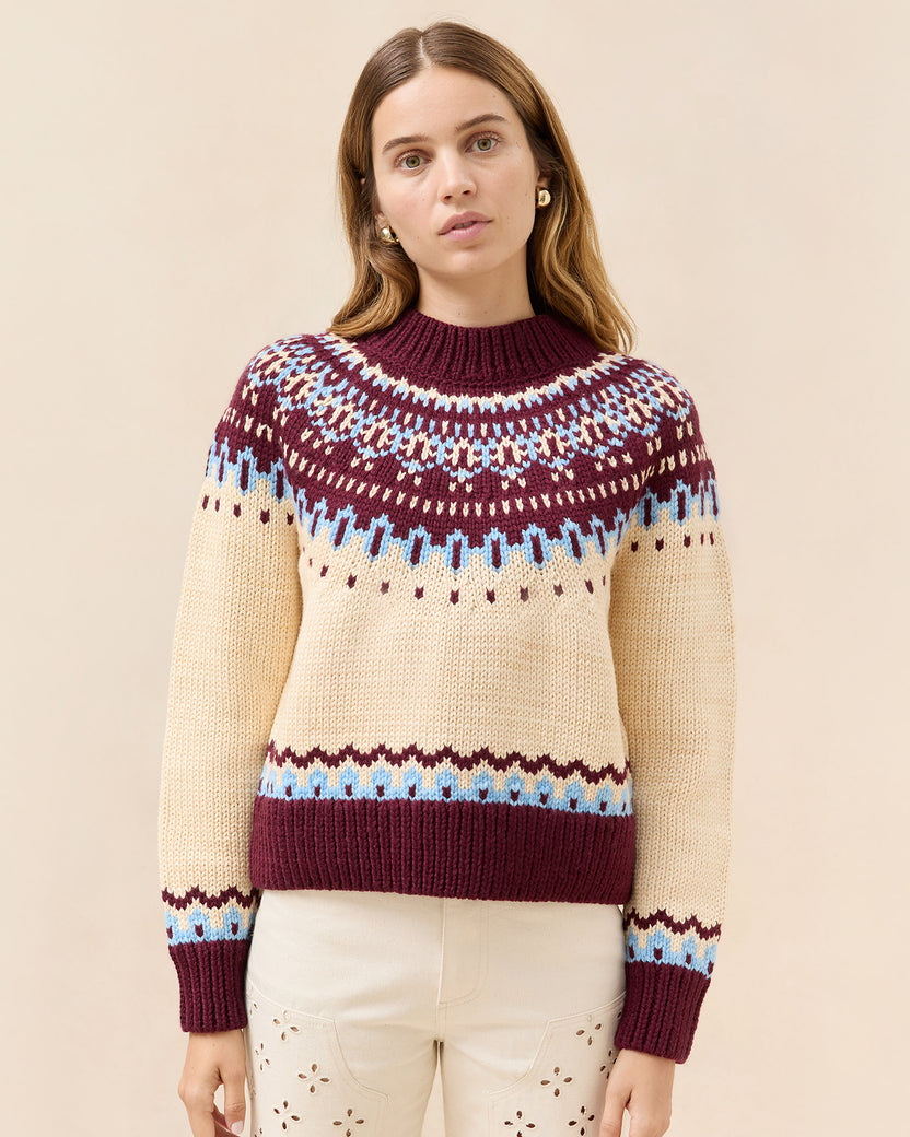 Florence Cream/Maroon Fairisle Sweater | Knitwear | Apparel