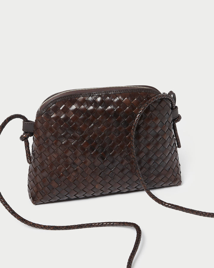 Mallory Chocolate Woven Leather Crossbody | Handbags