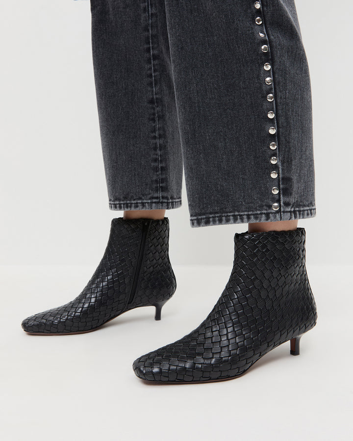 Marcella Black Woven Ankle Boot | Ankle Boots | Footwear