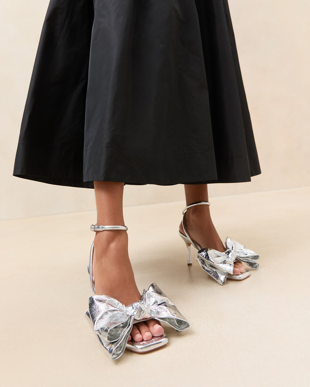 Marlena Silver Leather Bow Sandal | Footwear
