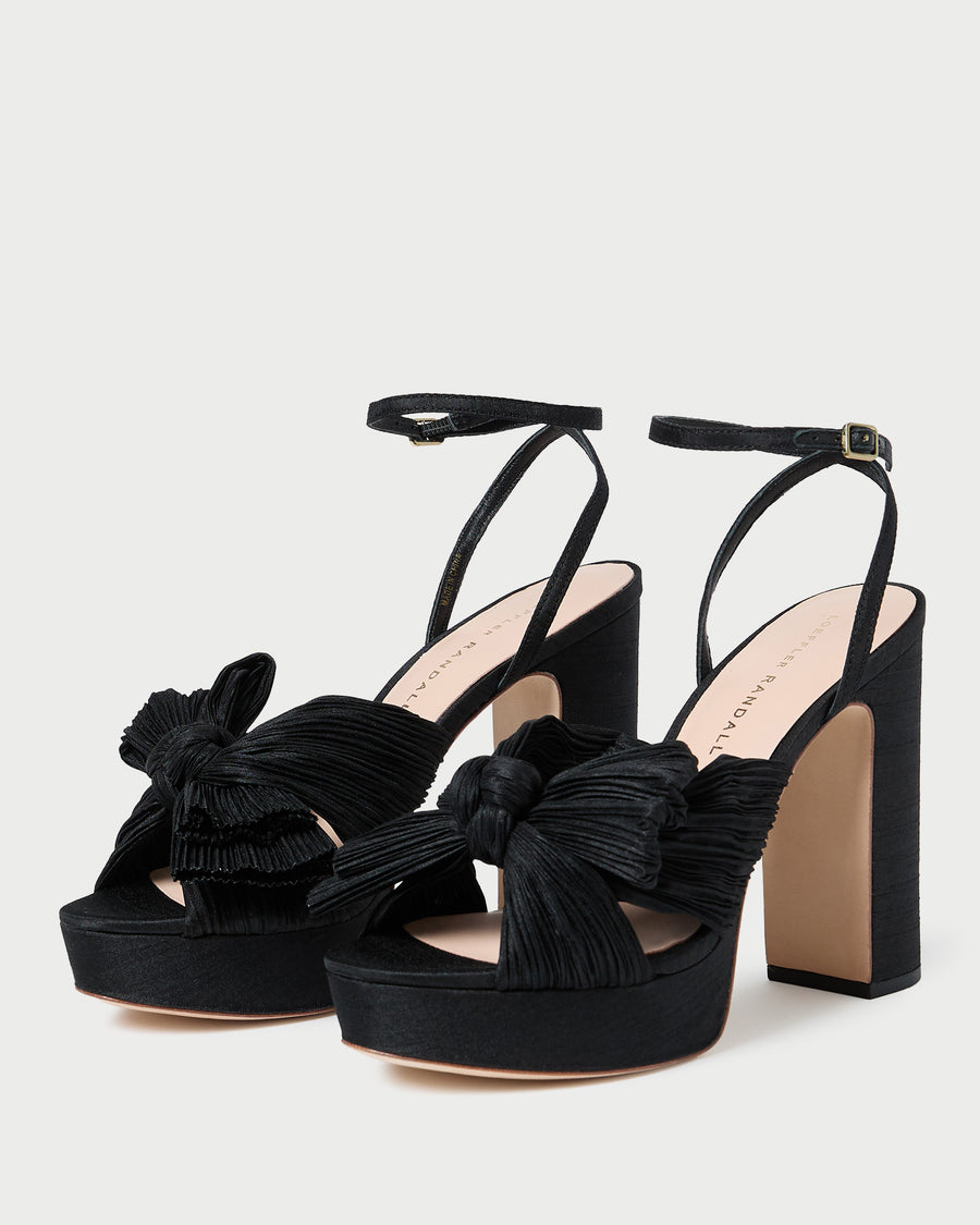 Natalia Black Platform Bow Heel | Heeled Sandals | Footwear
